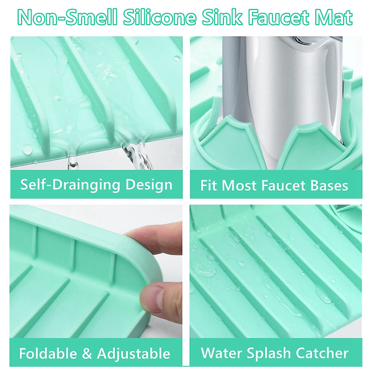 Silicone Faucet Mat Sink Water Splash Guard - Kitchenguard Silicone Faucet Handle Drip Catcher Tray - Faucet Splash Catcher Mat for Kitchen Bathroom-Guard Keep Drying(Mint Green)