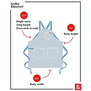 Hedley & Bennett Midnight Blue Crossback Apron - Professional Chef Apron with Pockets and Cross-Back Straps for Cooking & Grilling - Kitchen Aprons for Men & Women - 8oz 100% Cotton Twill Fabric