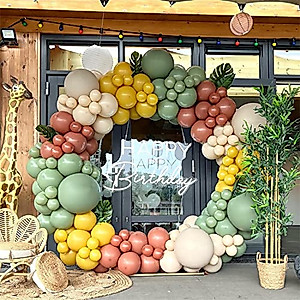 137PCS Jungle Safari Wild Woodland Balloon Arch Garland Kit, Sage Green Dusty Pink Lemon Yellow Sand White Balloons for Wild One Theme Party Kids' Birthday Party Baby Shower Wedding Decorations