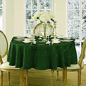 Newbridge 60 x 84 Inch Oval Fabric Tablecloth, Elegance Plaid, 100% Polyester, No Iron Soil Resistant Dining Room, Party and Banquet Table Cover, Solid Textured, Hunter Green