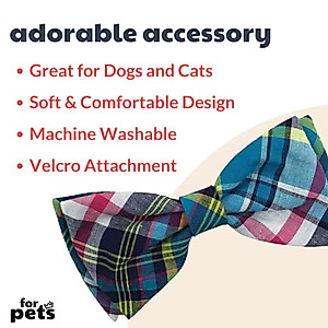 Huxley & Kent Pet Bow Tie | Blue Madras (Large) | Easter Pet Bow Tie Collar Attachment | Fun Bow Ties for Dogs & Cats | Cute, Comfortable, and Durable