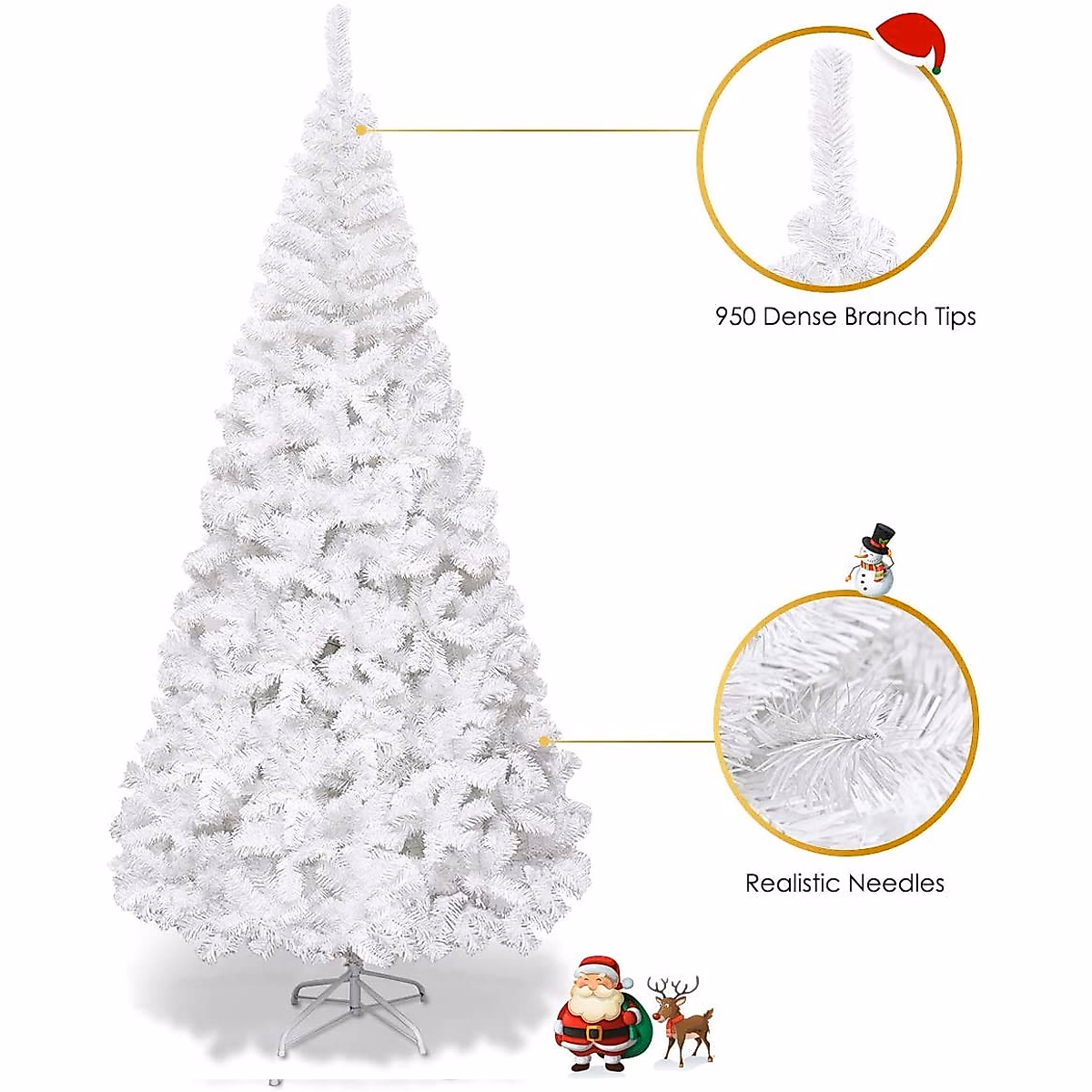 Goplus 6ft Artificial Christmas Tree Xmas Pine Tree with Solid Metal Legs Perfect for Indoor and Outdoor Holiday Decoration, White