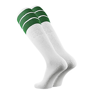 TCK Retro 3 Stripe Tube Socks (Kelly Green, Large)