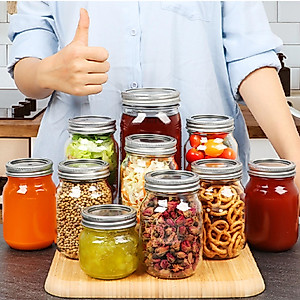 Mcupper 6 Pack Mason Jars 16 oz with Lids, Canning Jars with 6 Split-Type Lids and EXTRA 6 Single Lids, Regular Mouth Mason Jar, Labels & Brusher Included - Microwave & Dishwasher Safe