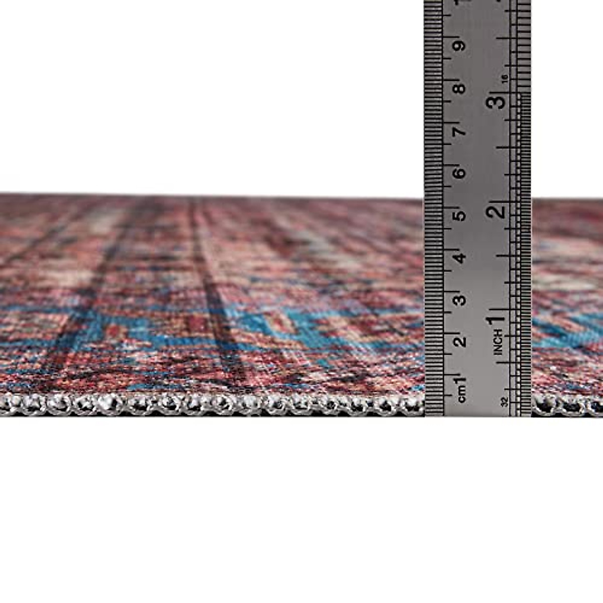 Rugs.com Maahru Collection Washable Rug – 8 Ft Square Pink Low-Pile Rug Perfect for Living Rooms, Kitchens, Entryways