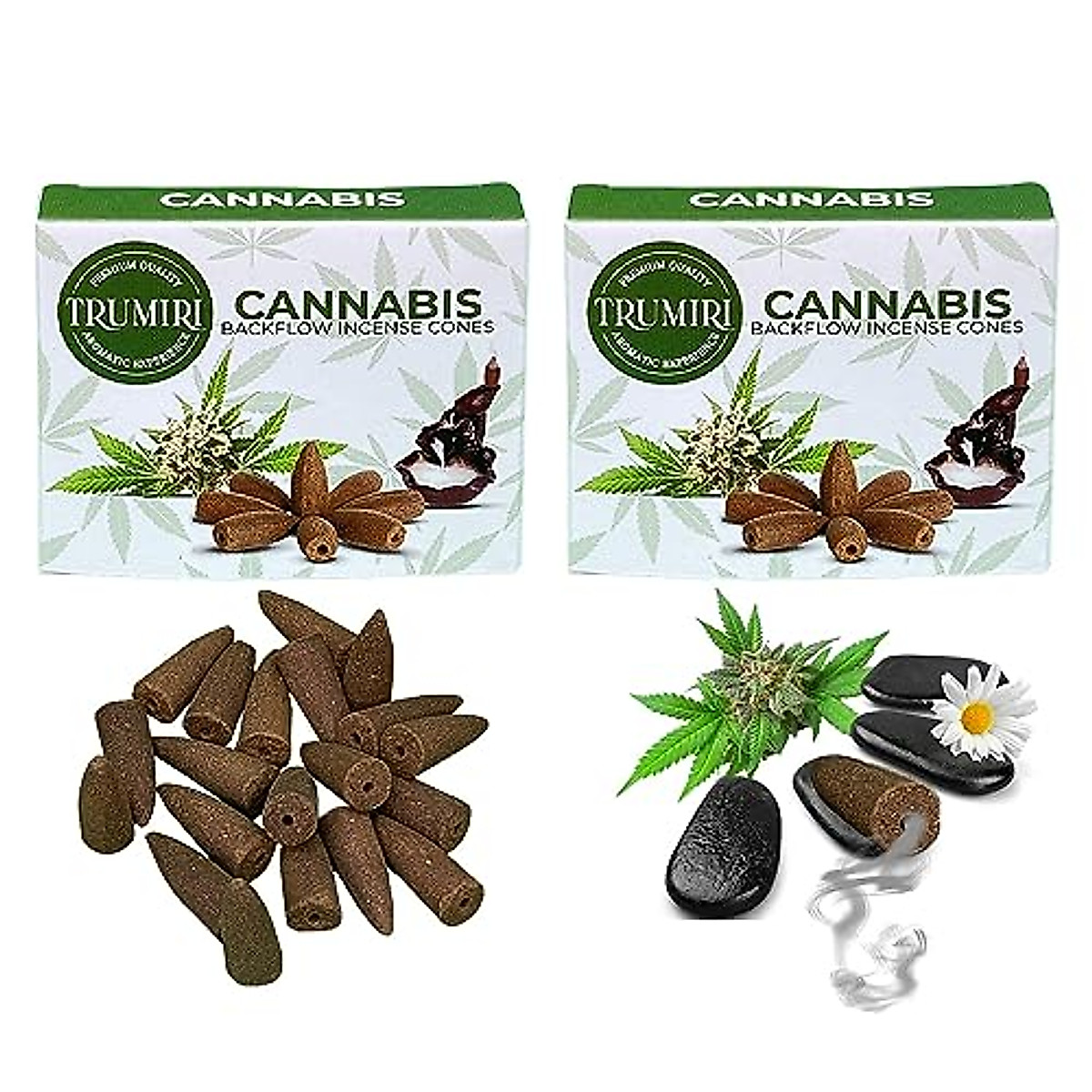 Cannabis Backflow Incense Cones - Total 20 Incense Cones Waterfall - Dual Pack of 10 Incense Backflow Cones - Waterfall Incense Cones - Incense Waterfall Cones