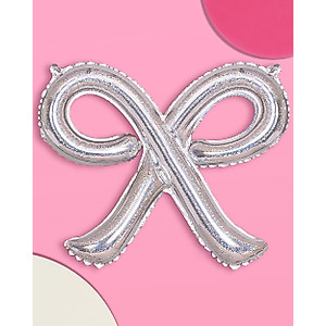 xo, Fetti Bow Balloon Holographic Foil - 4 pk, 22" | Bachelorette Party Decorations, Bow Theme Birthday Party, Bridal Engagement Decor, Coquette Cute Supplies, Girl Baby Shower, Tea Bday Ribbon Decor