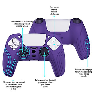 eXtremeRate PlayVital Samurai Edition Purple Anti-Slip Controller Silicone Skin for ps5, Ergonomic Soft Rubber Protective Case for ps5 Controller with Black Thumb Stick Caps