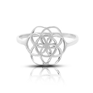 Seed of Life Ring Sterling Silver 925 Sizes US 6 7 8 9 Sacred Geometry Flower of Life Yoga Jewelry (6)