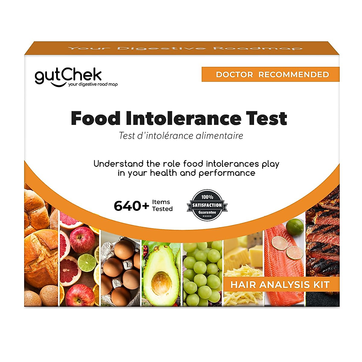 gutChek Food Intolerance Test - 640 Items Tested with Home Collection Kit, Non-Invasive & Painless Hair Analysis Food Sensitivity Test Kit for Adults, Results in 7-10 Days