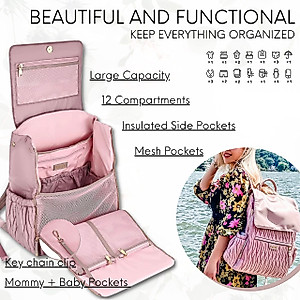 Baybou Diaper Bag Backpack Large Capacity, Waterproof, and Multifunctional Baby Essentials Travel Bag with Changing Pad and Stroller Straps, Blush Pink