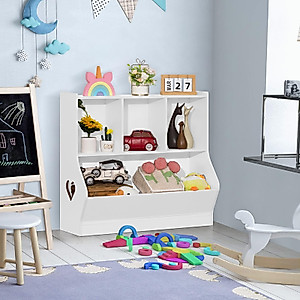 Lerliuo Kids Storage Organizer, Children Small Bookcase and Bookshelf, Toddler 4 Cubby Cabinet, Wood Book Shelf for Playroom, Bedroom, Living Room, Nursery, School (White)