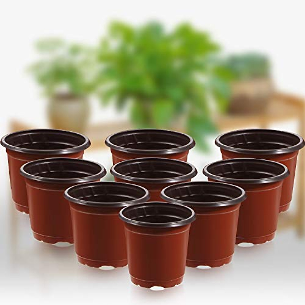 100 Pieces Plastic Plant Nursery Pots Reusable Plant Seeding Nursery Pot Flower Plant Containers Seed Starting Pots for Gardens, 3 Sizes (Brown)