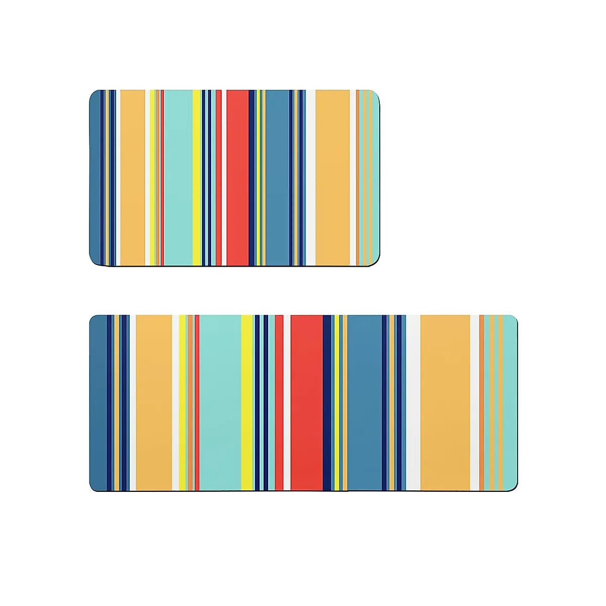 Kitchen Runner Rugs Set of 2, Colorful Stripes Yellow Teal Red Blue Wood Texture Rubber Non-Slip Area Collection Rug High Traffic Areas for Hallway,Bathroom, Laundry Room Rug Mat 16"x24"+16"x47"