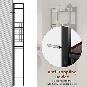 Giantex Over-The-Toilet Storage Shelf, 3-Tier Bathroom Space Saver with 3 Hooks, Industrial Tower Rack for Restroom, Kitchen, Freestanding Bathroom Organizer (Rustic Brown)