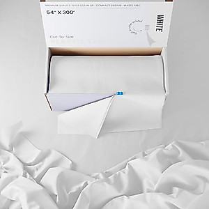 Exquisite 54 Inch X 300 Feet White Plastic Table Cover Roll in A Cut - to - Size Box with Convenient Slide Cutter. Cuts Up to 36 Rectangle 8 Feet Plastic Disposable Tablecloths