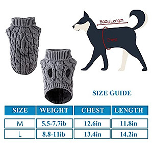 Turtleneck Dog Sweater - Winter Coat Apparel Classic Cable Knit Clothes with Leash Hole for Cold Weather, Ideal Gift for Pet. (Medium, Red)