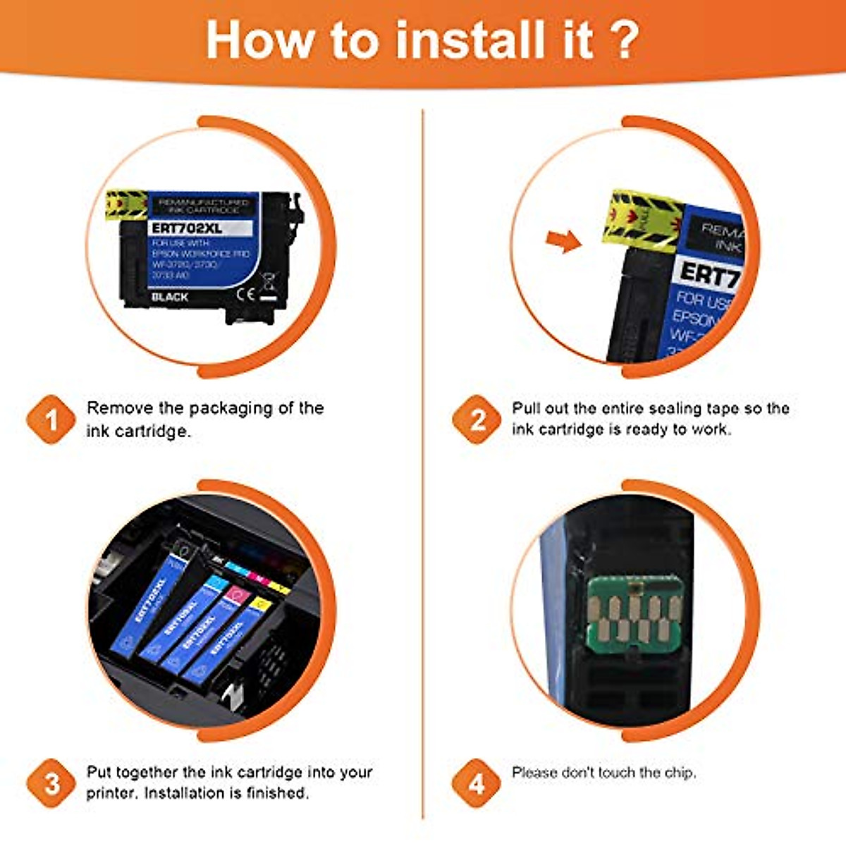 TESEN Remanufactured 702 XL Ink Cartridge Replacement for Epson 702XL 702 T702XL T702 to use with Workforce Pro WF-3720 WF-3733 WF-3730 Printer 5-Pack