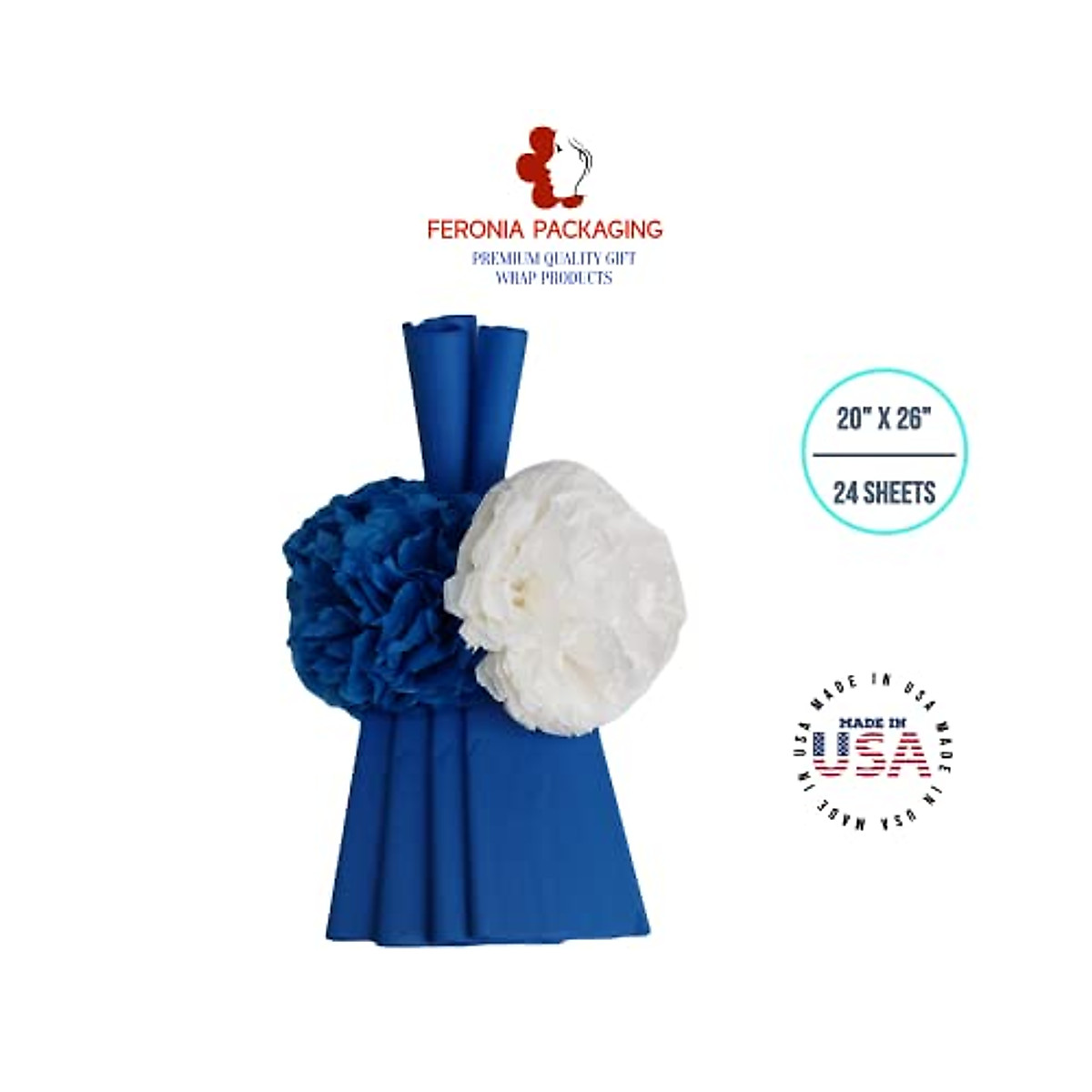 Dark Blue Tissue Paper Squares, Bulk 24 Sheets, Premium Gift Wrap and Art Supplies for Birthdays, Holidays, or Presents by Feronia packaging, Large 20 Inch x 26 Inch