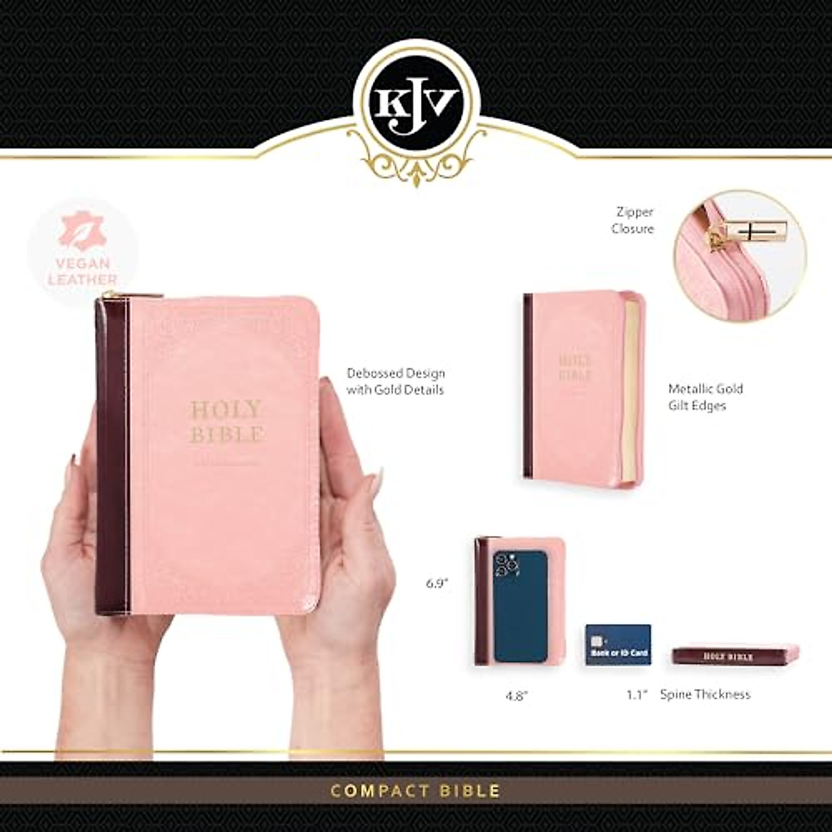 KJV Holy Bible, Compact Faux Leather Red Letter Edition - Ribbon Marker, King James Version, Pink/Burgundy, Zipper Closure (KJV Compact Editions)