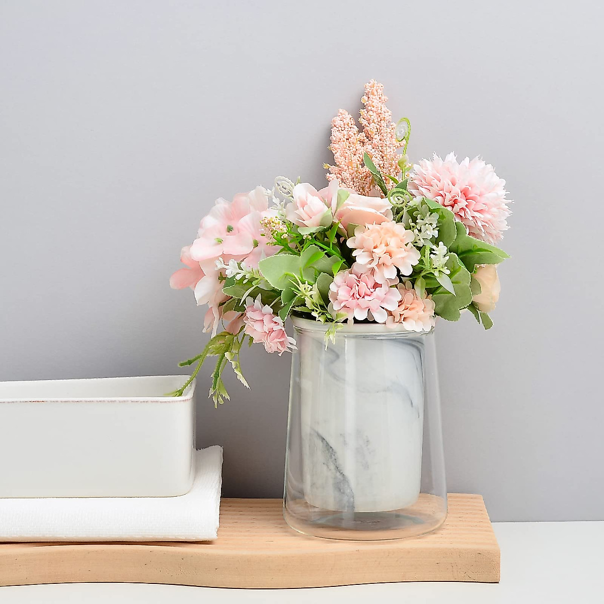 Silverware Caddy, Marble Style Utensil Caddy, Silverware Holder, 3.38″ Utensil Crock with Ceramic Filter Water Utensil Holder and Glass Water Storage Container, Cutlery Caddy, ANTIS'S HOME