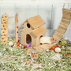 Hamster Toys House 3 Pack Guinea Pig Toys Hamsters Climbing Ladder Brige Natural Wooden Funny Play Toy Chews for Small Animals Rat Mouse Hideouts