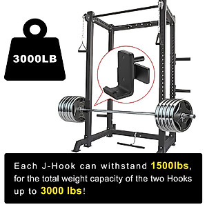 SELEWARE Solid Steel J Hooks for 2" x 2" Tube Power Cage with 5/8" Hole Squat Rack Attachment, J-Hook Barbell Holder for Power Rack, Set of 2