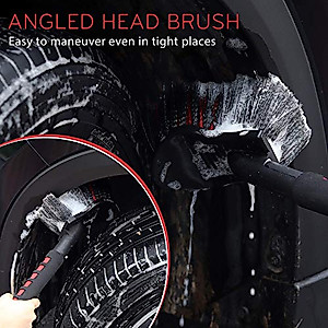 TAKAVU Long Handle Wheel Tire Body Brush, 17.5” Car Wash Brush for Easy Scrubbing, Durable Premium Soft Bristle, Cleans Dirty Tires & Releases Dirt and Road Grime