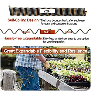 Garden Hose 50 ft, Coil Hose with 10-Pattern Spray Nozzle, Flexible Garden Hose with 3/4" Fittings, Lightweight and No Kink Water Hose, Retractable Collapsible Boat Hose for RV, Yard, Outdoor Watering