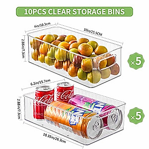 HNNJCK Set Of 10 Refrigerator Organizer Bins, Pantry Fridge Organizers and Storage Bins, Clear Plastic Food Storage Bins for Pantry, Freezer, Kitchen, Cabinets, Fridge - BPA Free