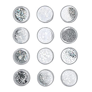 Nail Glitter Sequins, Decorations Craft Glitter Sequin Multiple Shapes Hand Made DIY 12 Grids for Homemade Cards(Silver)