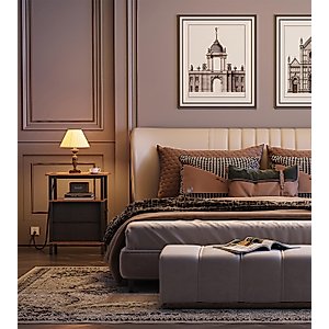 VIMBER Narrow Side Table for Small Spaces, Skinny End Table with Charging Station, Sofa Beside Table with 2 Drawers 1 Open Compartment, Slim Nightstand with USB Ports Outlet, Rustic and Brown UTBT004F