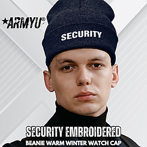 Army Universe Security Embroidered Beanie Warm Winter Watch Cap Security Winter Hat Uniform (Black with White Security)