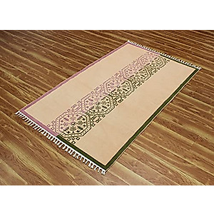 Casavani Indian Handmade Cotton Dhurrie Striped Green & Pink Area Rug Boho Kilim Flat Weave Rug Indoor Hall Room Decor Carpet Throw Rugs for Bedroom Living Room Bathroom Balcony 9x9 Feet Square