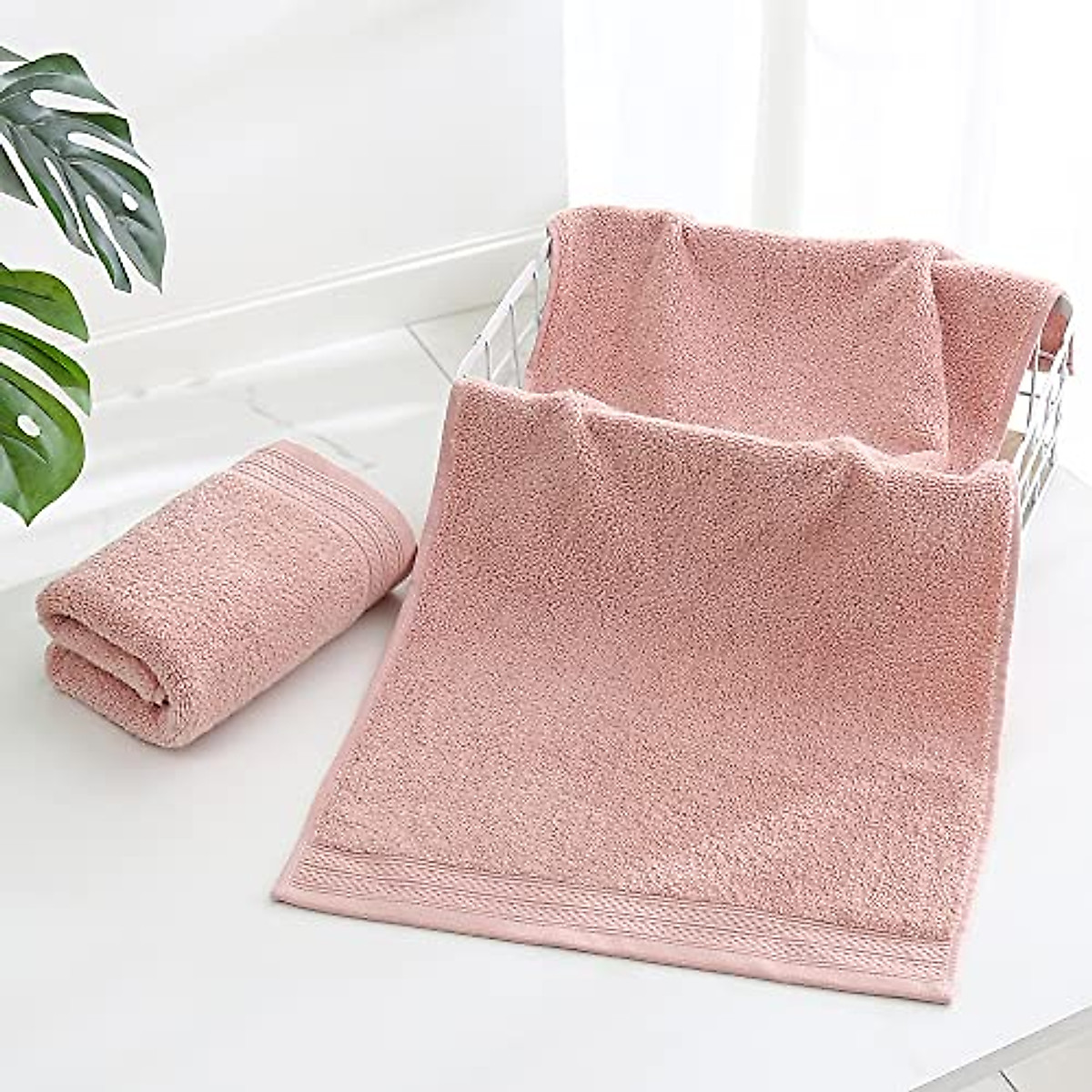 sense gnosis Pink Hand Towels Set of 2 100% Terry Cotton Towel Super Soft Highly Absorbent Decorative Hand Towels for Bathroom 13" X 29"