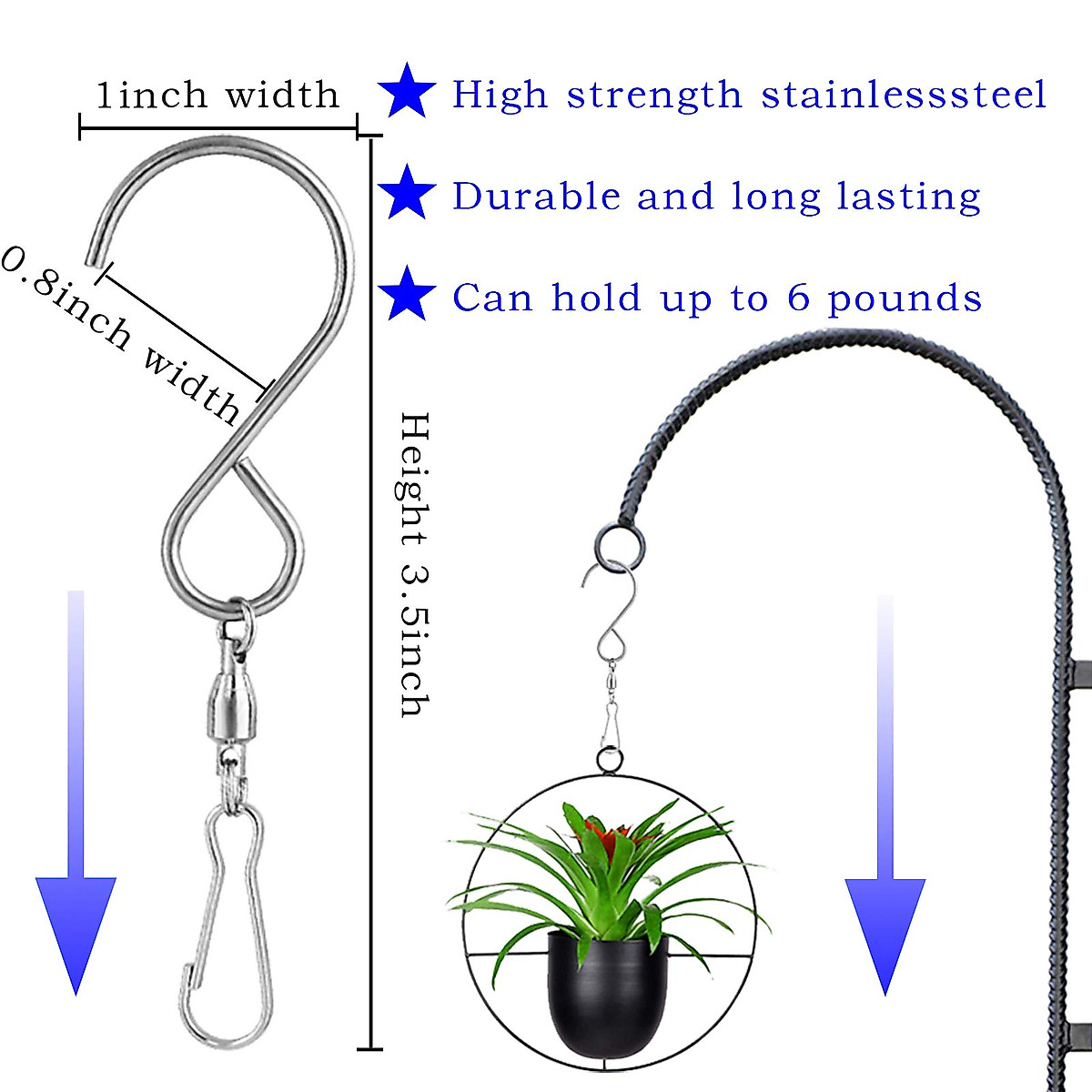 AMZSEVEN 8 Pack Swivel Hooks Clips for Hanging Wind Spinners, Wind Chimes, Bird Feeder, Crystal Twisters Party Supplies （Silver）