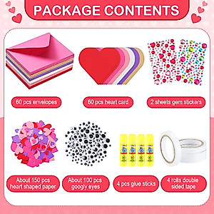 Yexiya 380 Pcs Valentine's Day DIY Craft Kit Valentine's Day Ornaments Decorations Paper Heart Cards with Googly Eyes Gem Sticker Envelopes for Kid Valentines Game Activity Party Supplies