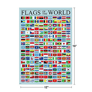 Flags of The World Classroom Reference Chart National Countries Country Symbol Educational Teacher Learning Homeschool Display Supplies Teaching Aide Cool Wall Decor Art Print Poster 12x18
