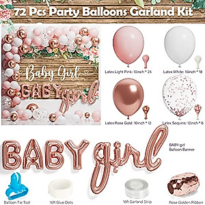 Ecomore Baby Shower Decorations for Girl - 249 PCS Baby Girl Gender Reveal Party Supplies & Disposable Dinnerware Set (25 Guest) with Pink Rose Gold Floral Paper Plates Backdrop Tablecloth Balloon Kit