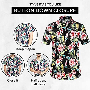 Hawaiian Shirt for Men, Beach Shirts for Men, Tropical Shirts Short Sleeve Floral Casual Button Down (X-Large, Red Hibiscus)
