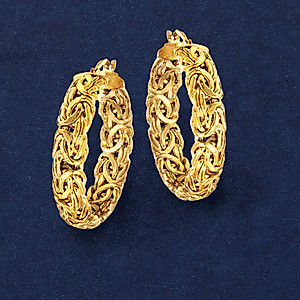 Ross-Simons 18kt Gold Over Sterling Medium Byzantine Hoop Earrings