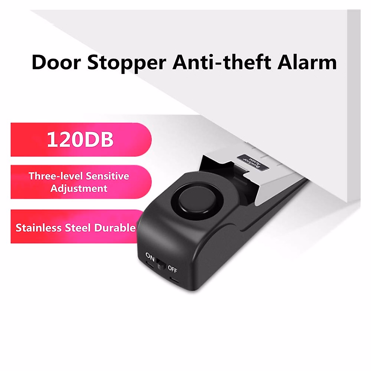 WEYUE Upgraded 2 in 1 Door Stop Alarm, Portable Door Stopper Security Door Wedge Intruder Alert Floor Door Stop Alarm with 120DB Siren for Home & Travel, Silver