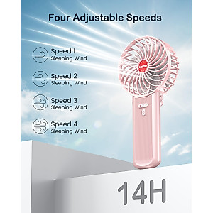 Small Portable Fan Handheld and Rechargeable: Pink Mini Hand Fans 4 Speeds Adjustable Cool Air Wind Multi angle Folding Battery Operated USB Powered Quiet Personal Fans for Women Travel Outdoor Home