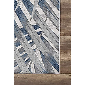 Abani 6' x 9' Blue Grey & Beige Floral Palm Leaf Pattern Area Rug Rugs - Nova Collection Modern Eclectic Style Accent Rug