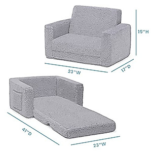 Delta Children Cozee Flip-Out Sherpa 2-in-1 Convertible Chair to Lounger for Kids, Grey