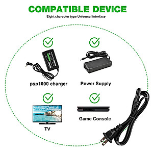 PSP Charger Bundle, 1 Pack Charger and 2 Pack Charging Cable Compatible with Sony PSP-110 PSP-1001 PSP 1000 / PSP Slim & Lite 2000 / PSP 3000 Replacement