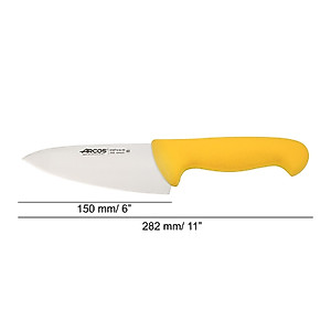 ARCOS Chef Knife 6 Inch Nitrum Stainless Steel and 150 mm blade. Professional Multipurpose Cooking Knife. Ergonomic Polypropylene Handle. Series 2900. Color Yellow