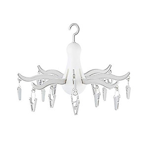 XIGUI Foldable Clip and Drip Hanger, Folding Portable Underwear Hangers Hanging Drying Rack, 8-Claw Octopus Hanging Dryer with 16 Clips Small Hanger, Simple to fold up and Place
