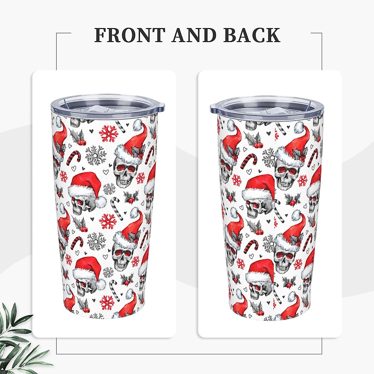 DreamStar Merry Christmas Skull 20oz Insulated Tumbler With Flip Lid And Straw Stainless Steel Cup Travel Tumbler Coffee Mug