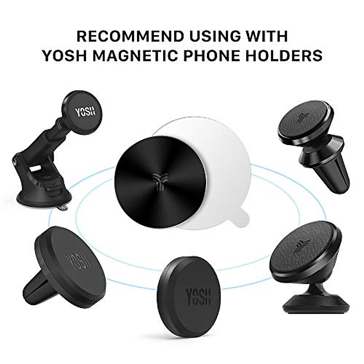 YOSH Metal Plates Replacement Mount Metal Plate Kits with Adhesive for Magnetic Car Phone Holder Magnet Cradle Mount, Compatible Holder and Other Magnetic Holder, Pack of 4, Round, Black
